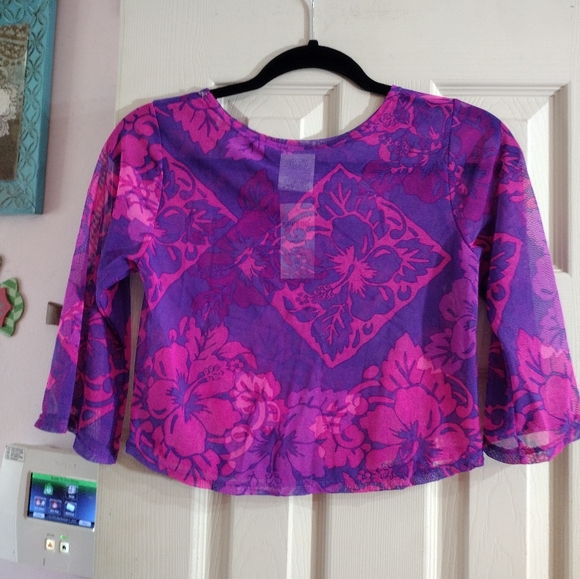 Speedo | Tops | Speedo Floral Print T Shirt Crop Purple Pink Sheer Mesh ...